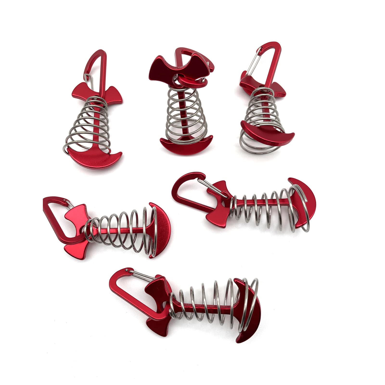 SANTOUSI Deck Anchor Pegs Aluminum Alloy Spring Tent Stakes Fishbone Cord Adjuster with Carabiners 6 Sets