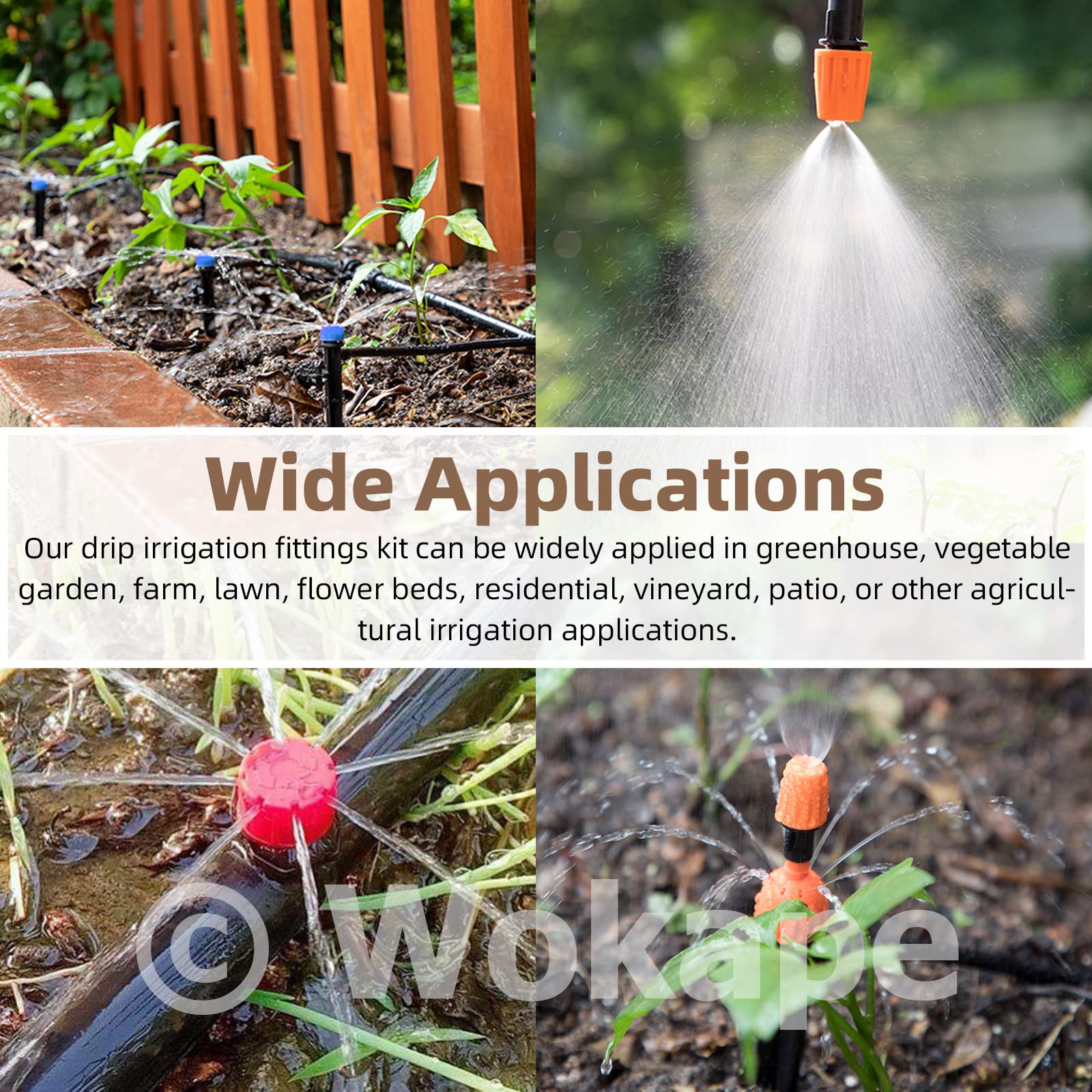 Wokape 240Pcs Drip Irrigation Kit Garden Watering System, Auto Micro Barbed Connectors Irrigation Fittings Kit for Pot Garden Lawn