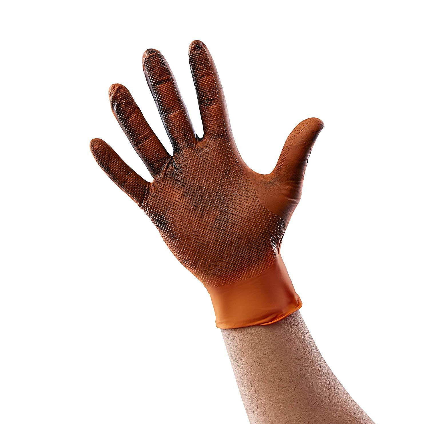 Venom Steel Maximum Grip Nitrile Gloves, 8 Mil Thick, Raised Diamond Texture For Grip, Puncture and Rip Resistant, Hi-Visibility Orange, One Size Fits Most (100 Count)