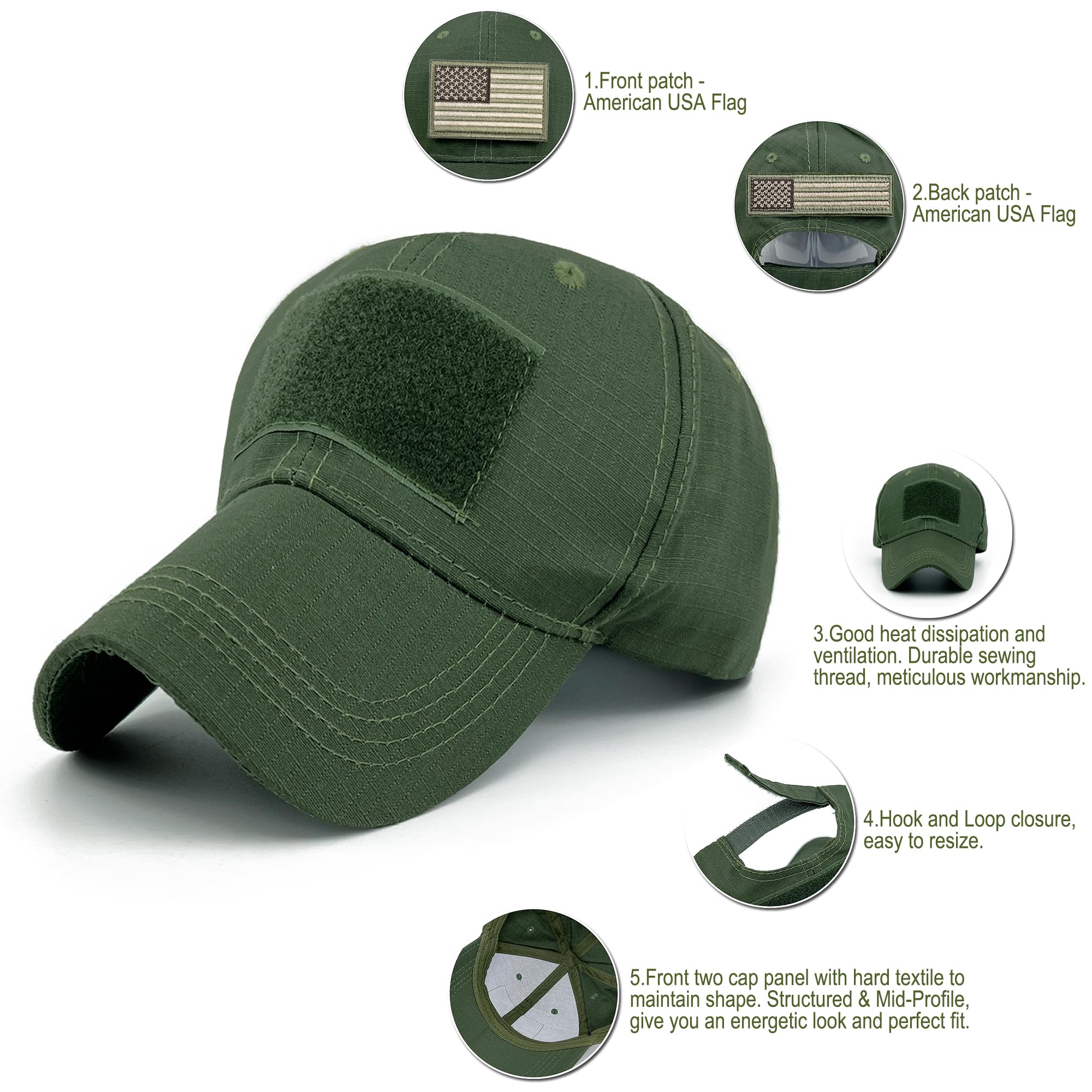 REDSHARKS Snake Camouflage Camo Baseball Cap with American Flag USA Tactical Operator Army Military Hat for Shooting Hunting Military khaki X-Large