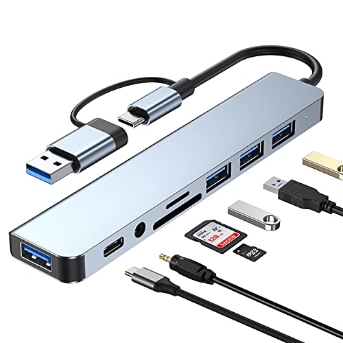 USB-C Hub 8-in-1, with 100W Power Output, 4K 60Hz HDMI Port, 10Gbps USB C and 2 USB A Data Ports, Ethernet Port, MicroSD and SD Card Reader 1Pc