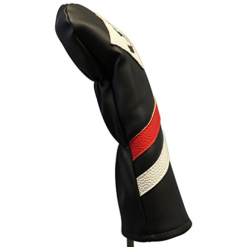Majek Retro Golf Headcover Black Red and White Vintage Leather Style #5 Fairway Wood Head Cover Classic Look