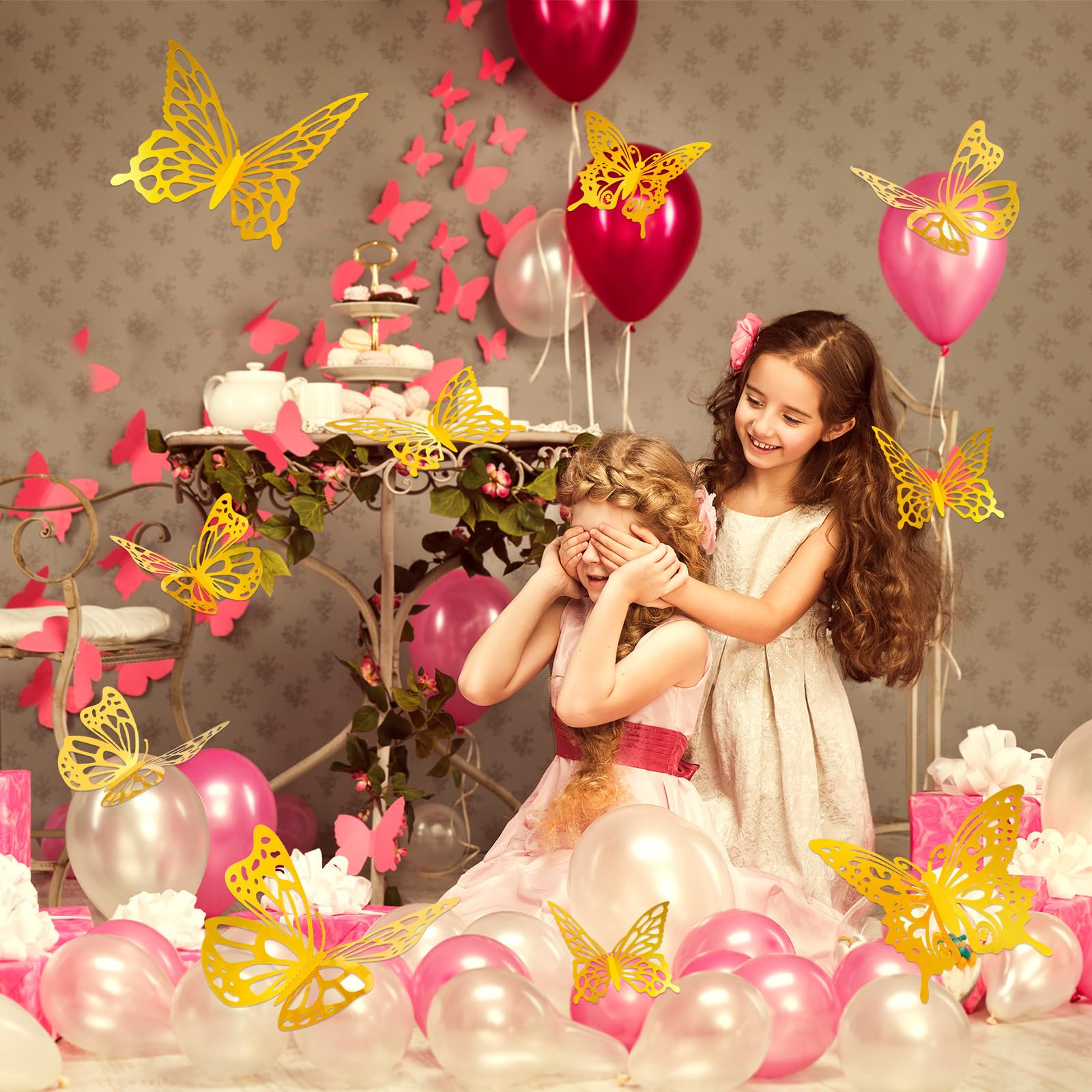 Yeaqee 48 Pcs Large Butterfly Party Decoration 3D Butterflies Wall Decor Set 2 Sizes 3 Styles Large Stickers for Birthday Baby Shower Nursery Bedroom Wedding Decor Cutouts (Gold)
