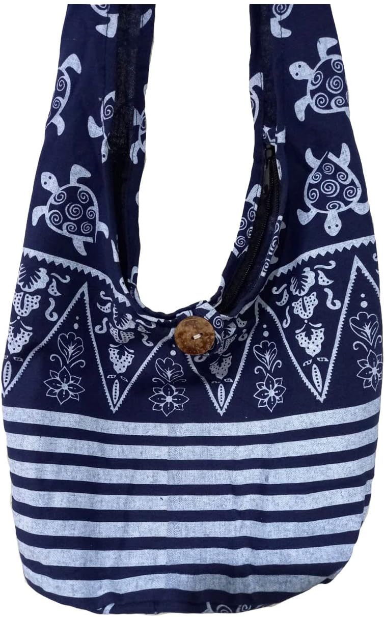 Lovely Creations's Hippie Boho New Elephant Crossbody Bohemian Gypsy Sling Shoulder Bag"Small" Size (Turtle Navy Blue)