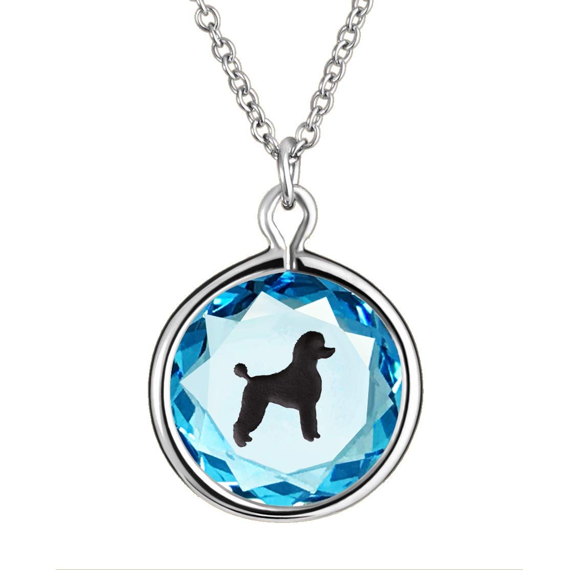 LovePendants 16-18" Pendant/Necklace in White Swarovski Crystal with Black Enameled Poodle Engraving in Sterling Silver.