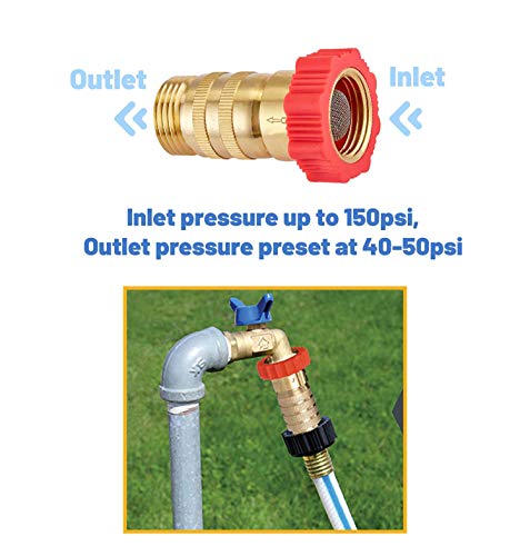 LitOrange Lead-Free Brass Inline Water Pressure Regulator 3/4" Connector - Protect RV Plumbing and Hoses from High-Pressure