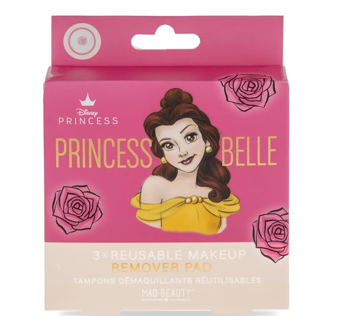 Mad Beauty Disney Princess Beauty & The Beast Belle Reusable Makeup Remover Pads (3-Pack) | Novelty Beauty, Cosmetic, and Skincare Gifts for Women, Adults, and Kids