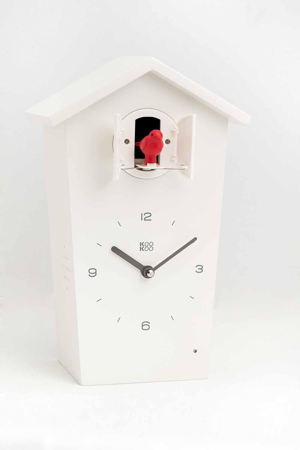 KOOKOO Birdhouse White, modern design cuckoo clock with 12 natural bird voices or cuckoo call