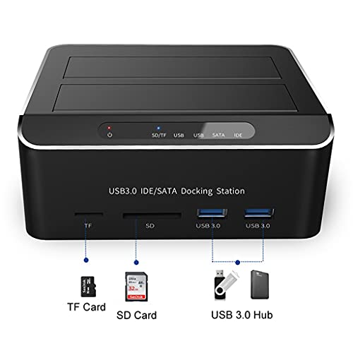 VIBY Dual Bay USB 3.0 to SATA IDE External Hard Drive Docking Station with 2-Port Hub Card Reader 2.5/3.5 Inch SATA/IDE HDD
