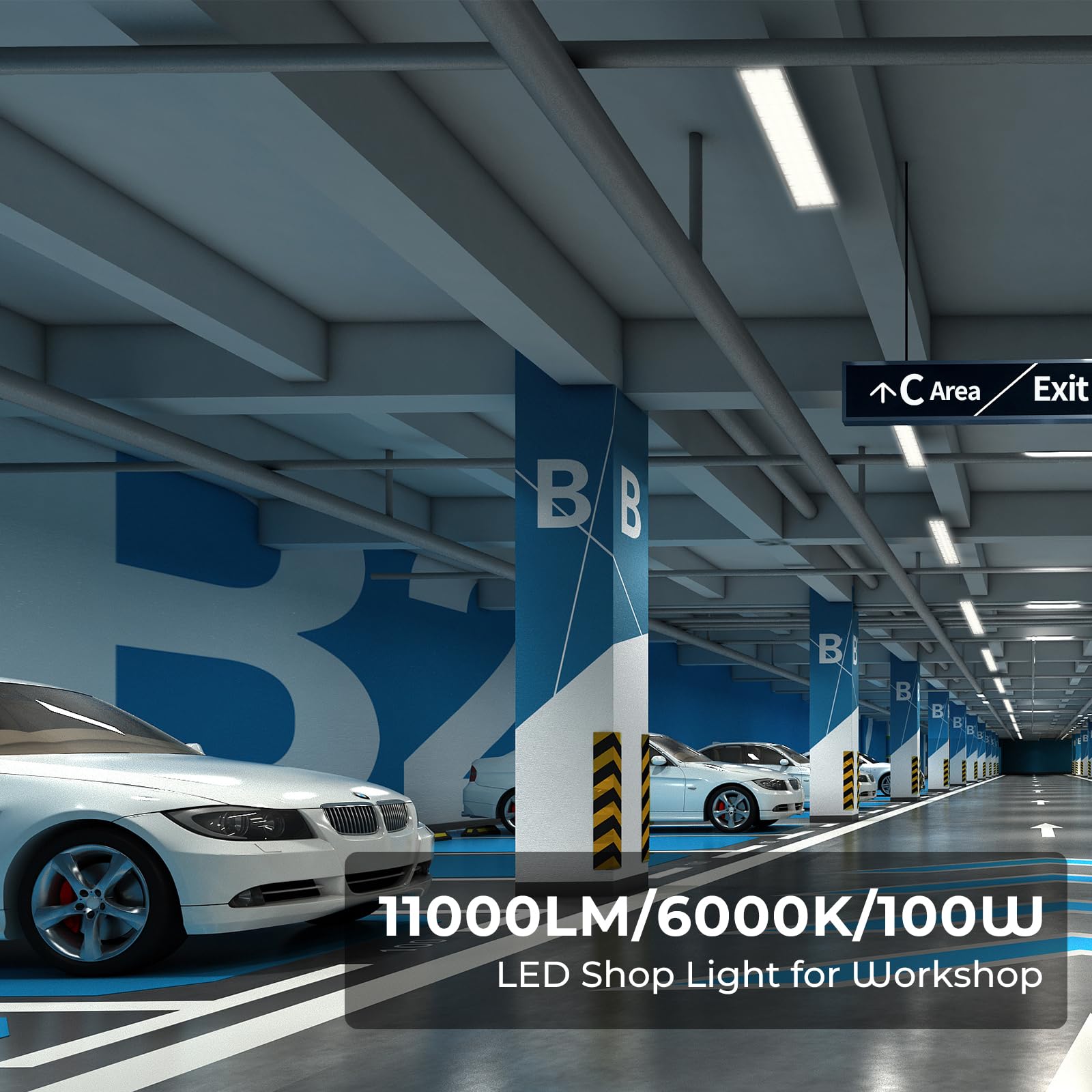YQNLIFA 4Pack 100W Shop Light, 11000LM 6000K Daylight White Super Brighter LED Shop Light, IP66 Waterproof Garage Light with 1.8M/6FT Cord Bay Light for Workshop Yard Garage Warehouses Yard