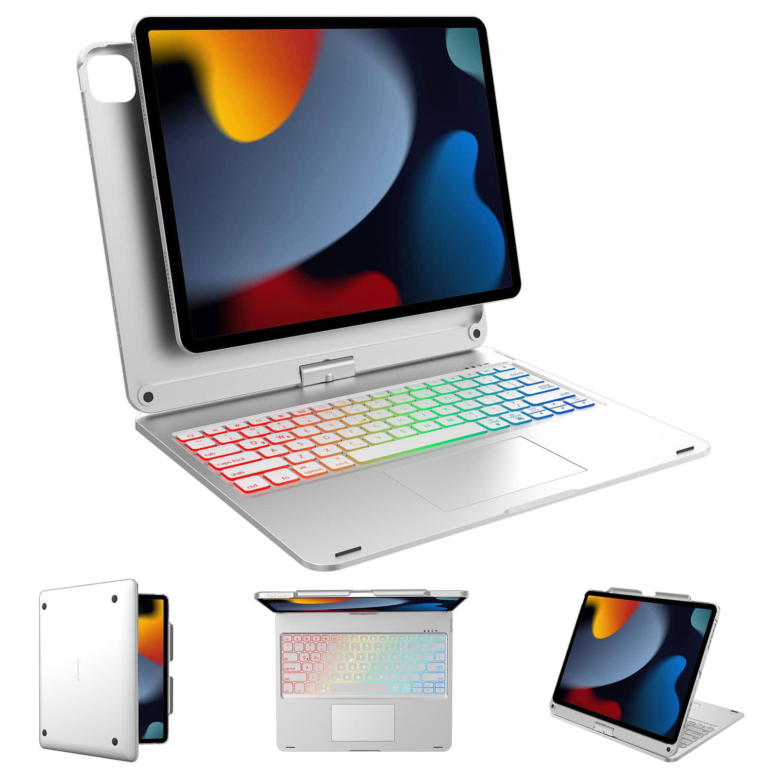 Upgraded | Touch Keyboard for iPad Pro 12.9 inch - 2017 (2nd Generation), 2015 (1st Gen) - iPad Pro 2nd Gen Case with Keyboard, Aluminum Alloy Hard Shell, 7 Colors Backlit, Auto Wake/Sleep, Silver