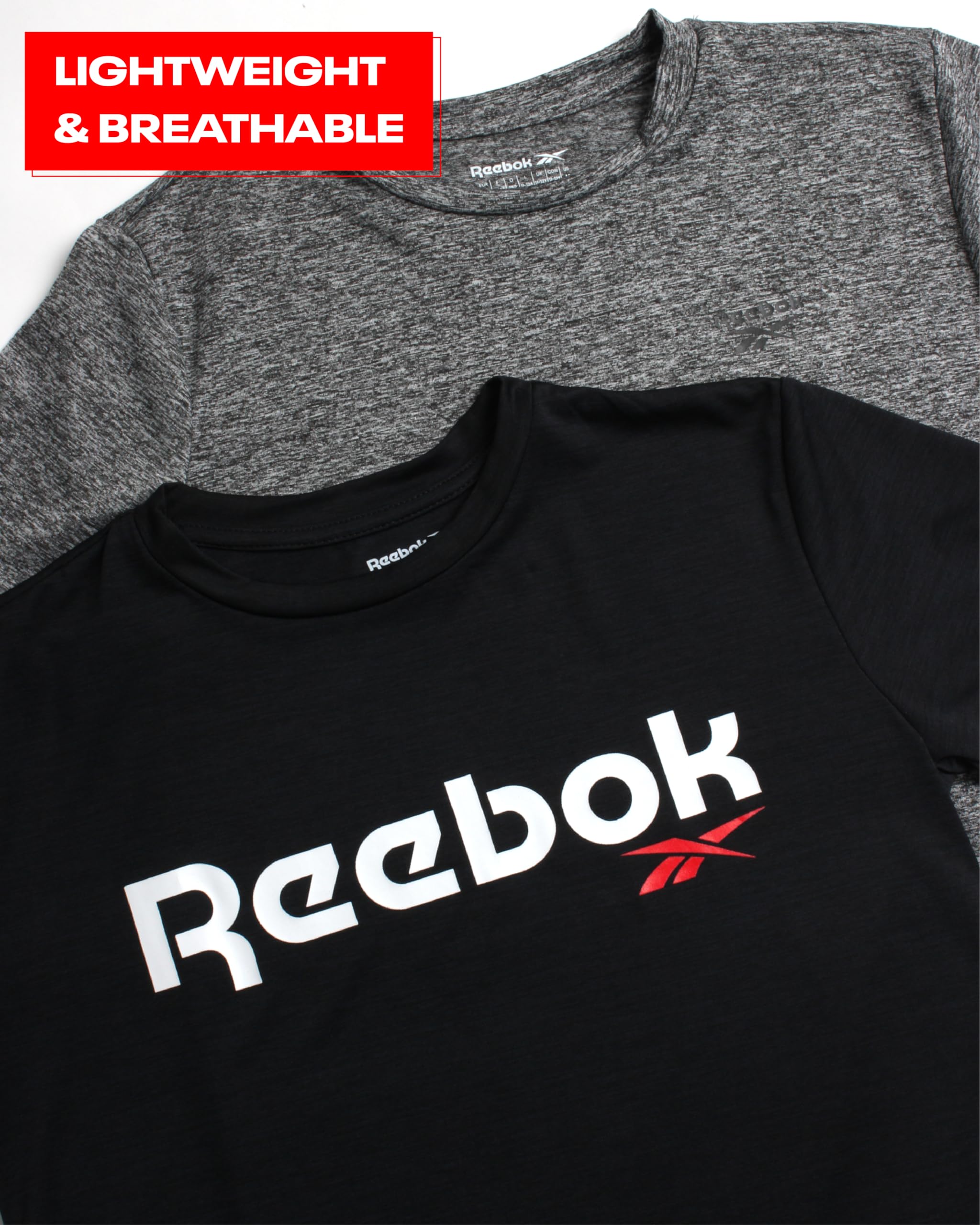 Reebok Boys' Athletic T-Shirt - 2 Pack Active Performance Sports Tee, Size 10/12, Classic White