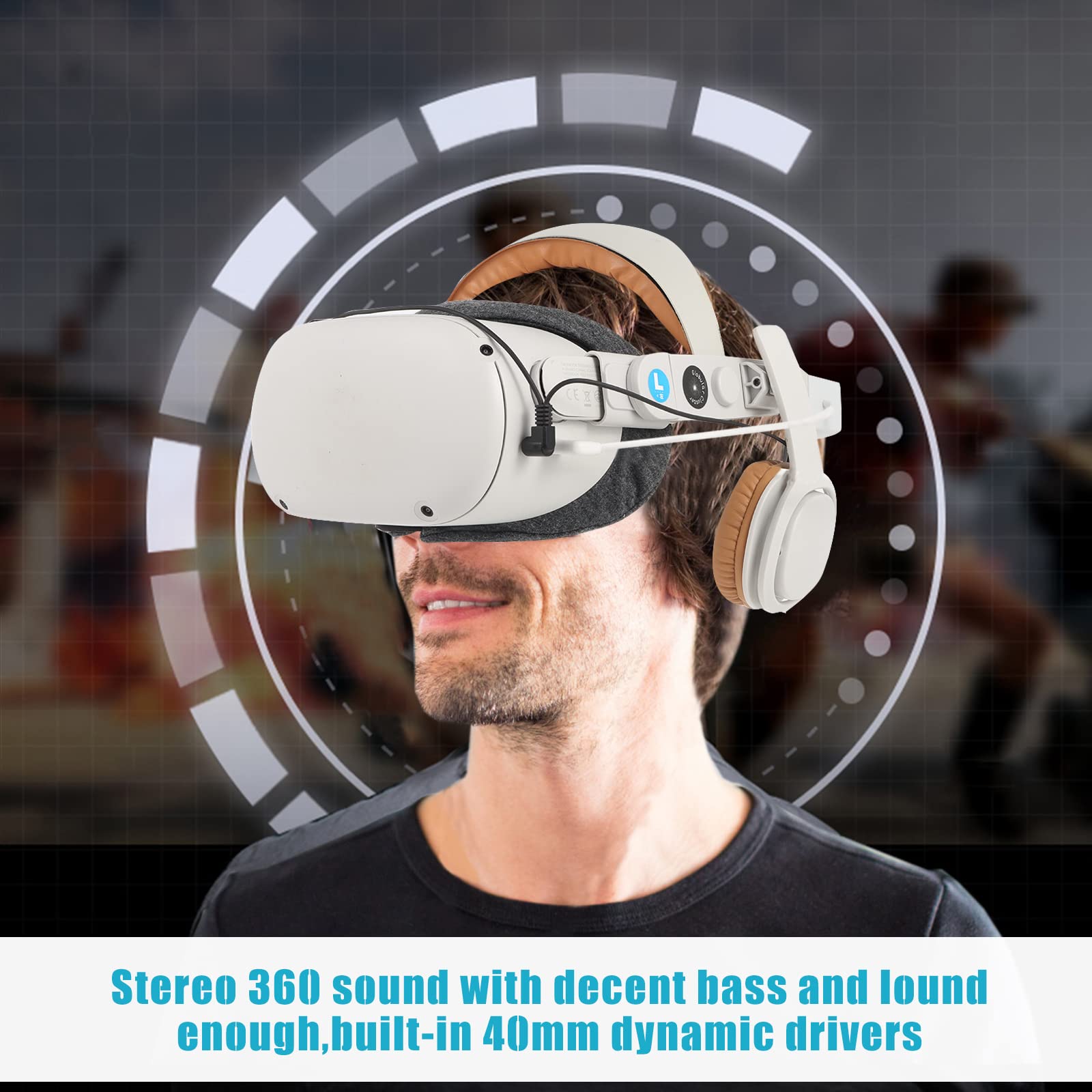 Premium Deluxe All in One Audio and Battery Strap for Meta Quest 2/Oculus Quest 2 - Built in 40mm Driver, 2 Hours More Play Time, Enhanced Comfortability with Forehead and Back Head Pads