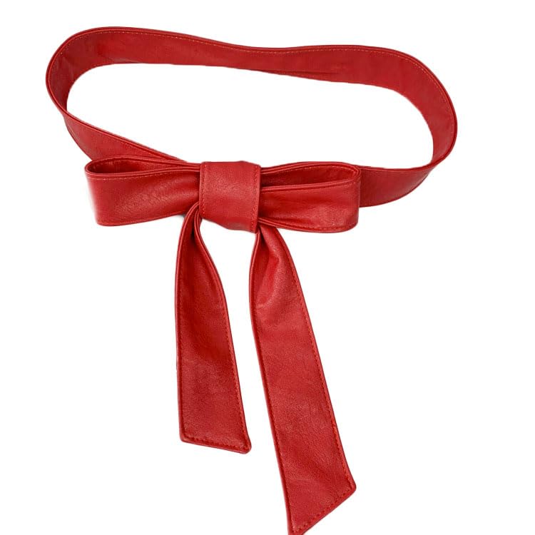 PU Leather Belt Solid Color Belt PU Leather Sash Long Coat Sash Belt BW07 (Black) One Size