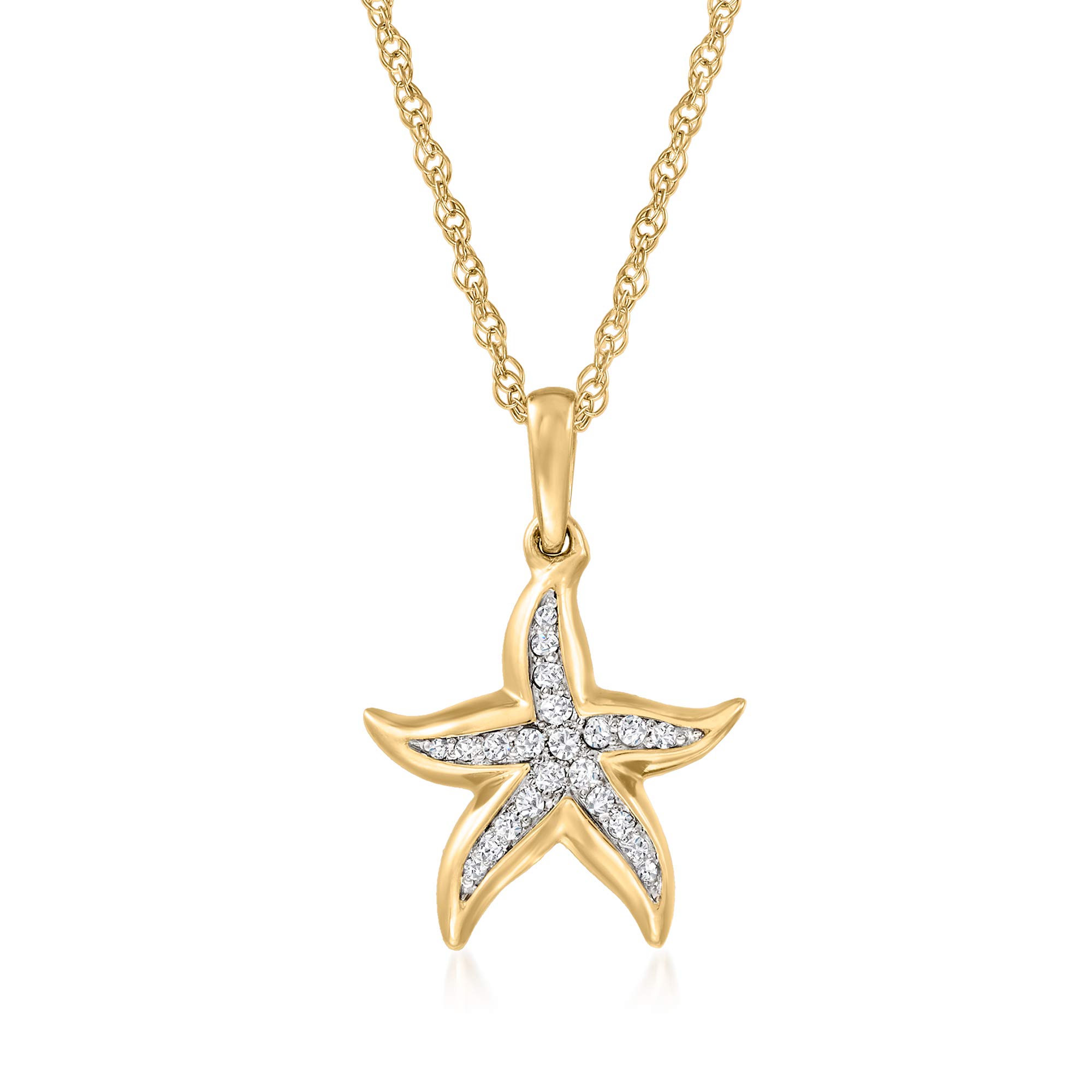 Ross-Simons 0.10 ct. t.w. Diamond Starfish Pendant Necklace in 18kt Gold Over Sterling. 18 inches