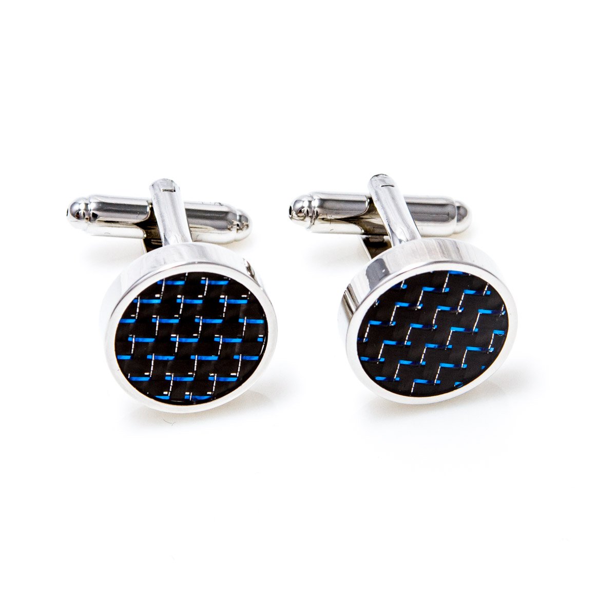 MRCUFF Carbon Fiber Blue Pattern Tuxedo Cufflinks and Studs Set in a Presentation Gift Box & Polishing Cloth