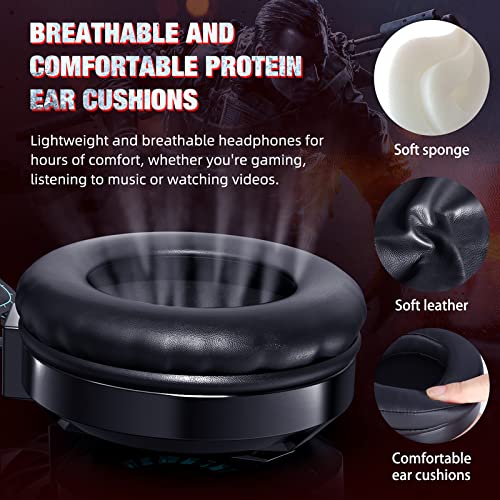 ONIGAL Gaming Headset with Microphone for PlayStation 5, Double Head Beam Suspended Soft Soft Memory Earmuffs, 7.1 Surround Sound Wired Headset LED Light for PS5, PC, PS4, iMac, Laptop