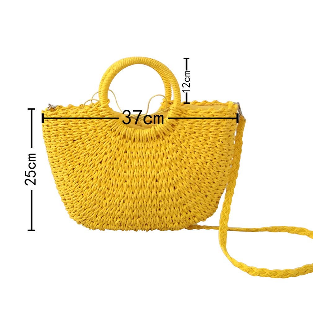 Luobote Dual-Use Beach Wicker Bag Large Straw Yellow Square Bag Rattan Woven Big Retro Handbag