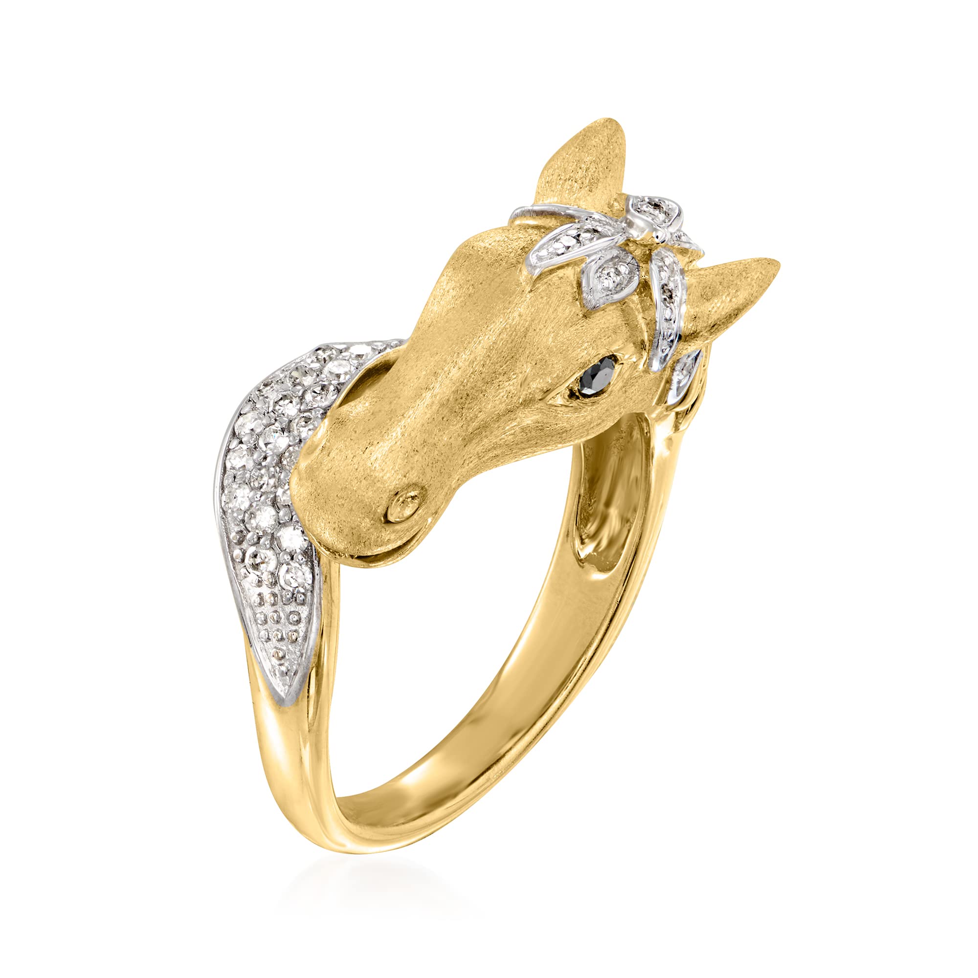 Ross-Simons 0.29 ct. t.w. Diamond Horse Ring With Black Diamond Accents in 18kt Gold Over Sterling. Size 6
