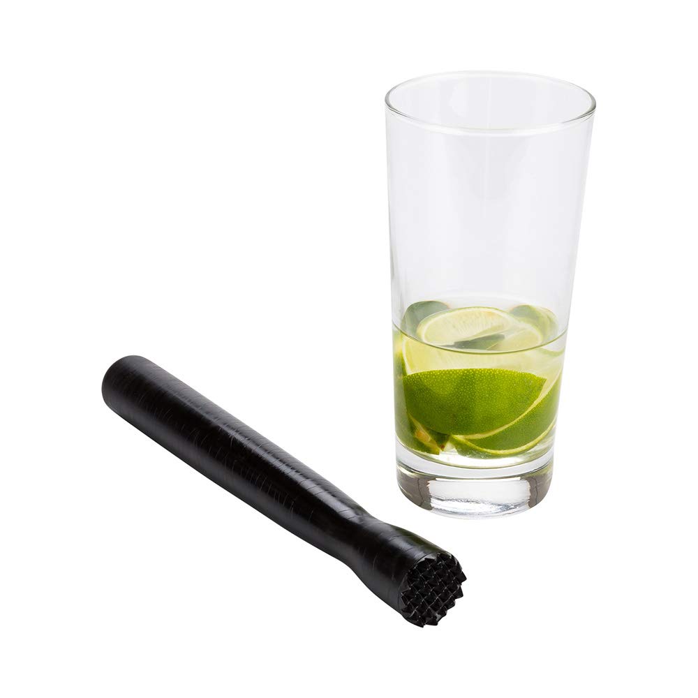Restaurantware Bar Lux 8.3 Inch x 1 Inch Cocktail Muddler, 1 Tenderizer Bartender Muddler - Grooved, Durable, Black Plastic Muddler For Drinks, For Mashing Or Mixing, For Cocktails