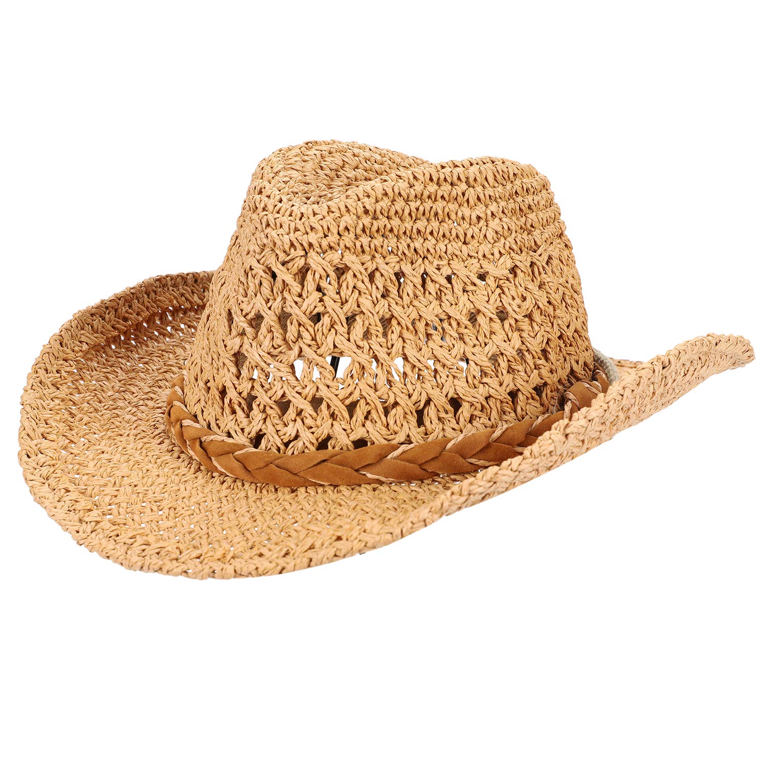 Straw Cowboy Sun Hat for Women/Kid Shapeable Western Style Country UPF 50+ Cap