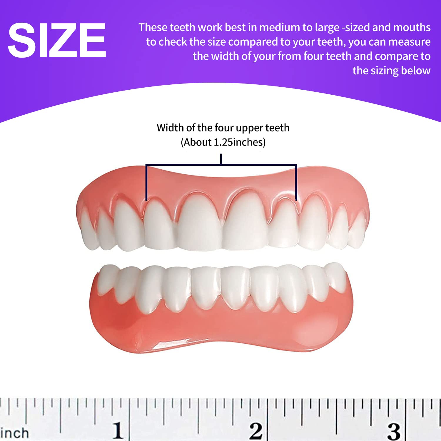 YUANDAN Fake Teeth, 2 PCS Dentures Teeth for Upper and Lower Jaw, Nature and Comfortable, Protect Your Teeth and Regain Confident Smile A1 White