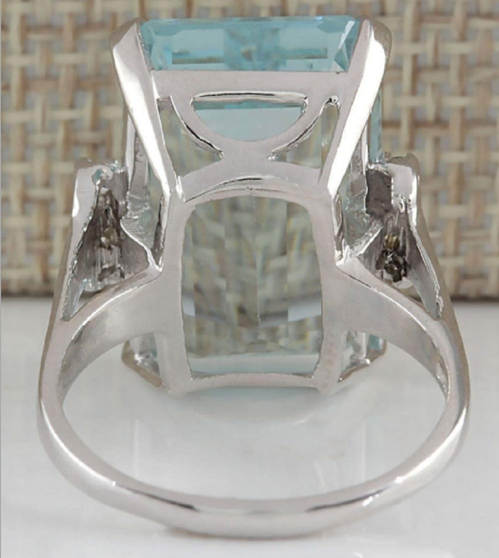 LVSHI Vintage Women 925 Silver Aquamarine Gemstone Ring CZ Cubic Zirconia Ring Wedding Jewelry Gift Size 6-11 (Size 11)
