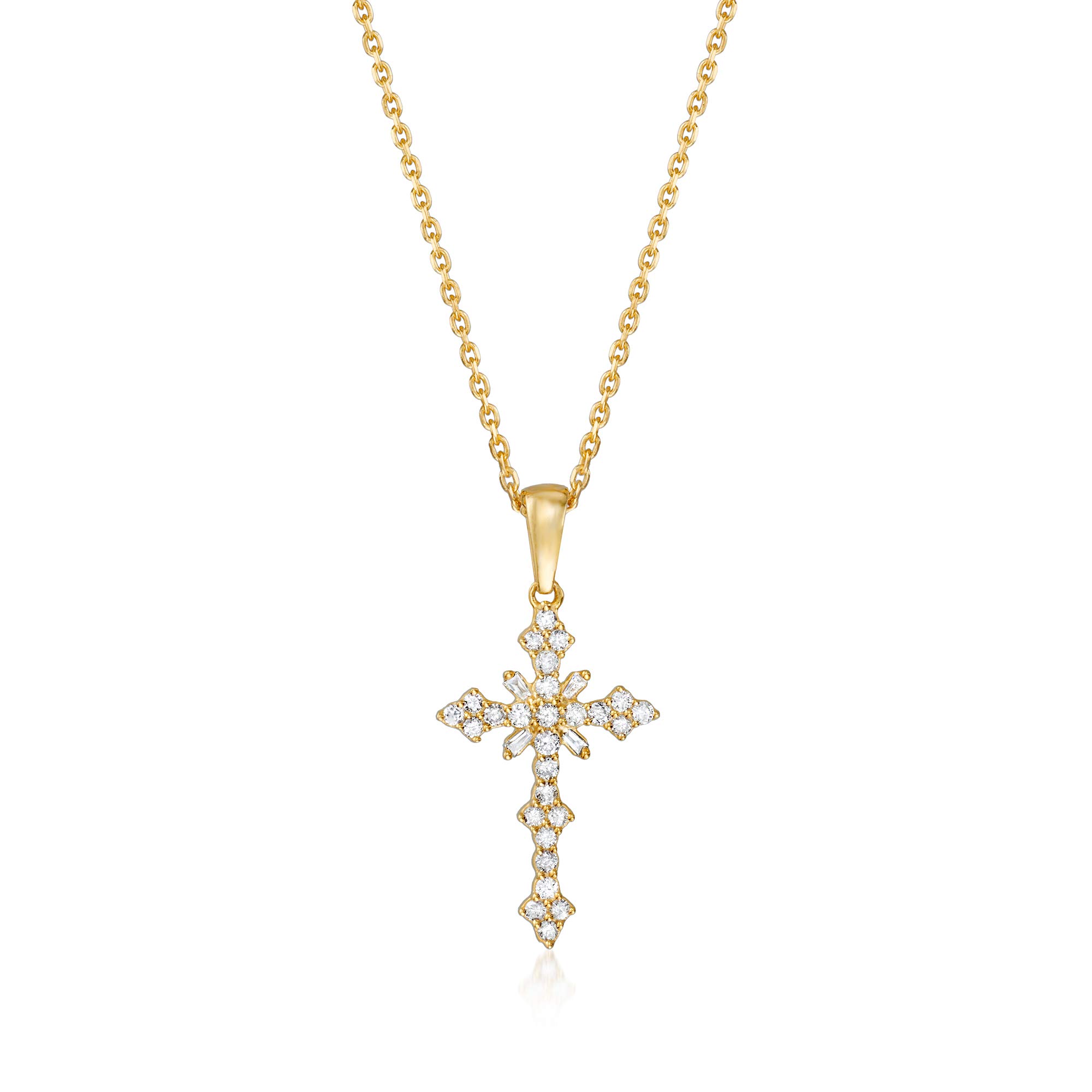 Ross-Simons 0.25 ct. t.w. Diamond Cross Pendant Necklace in 18kt Gold Over Sterling. 16 inches