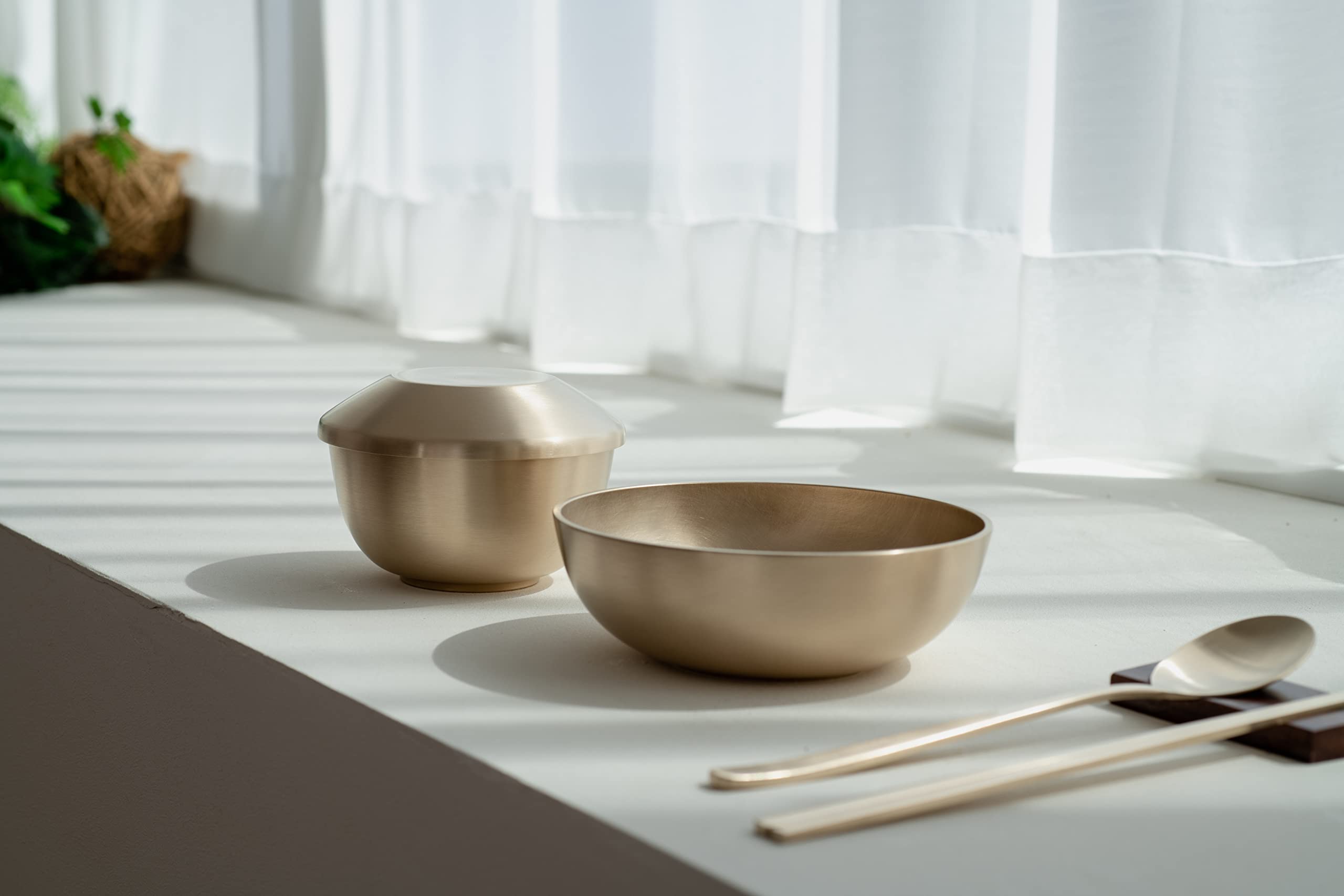 Premium Brassware Rice Bowl Soup Bowl Set Korean Traditional Handmade Tableware BANGJJA YUGI Dinnerware, Bronze