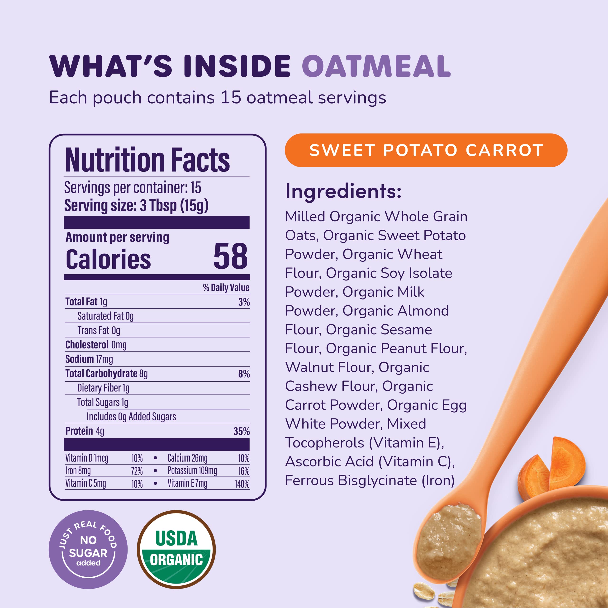 VERSAINSECT , Food! Organic Baby Oatmeal Cereal | Sweet Potato Carrot | Organic