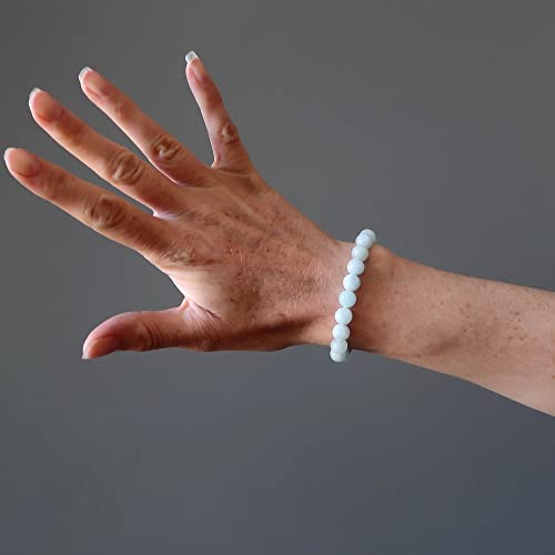 Satin Crystals Aquamarine Bracelet Calm Blue Birthstone Gemstones 9-10mm / 7 Inches