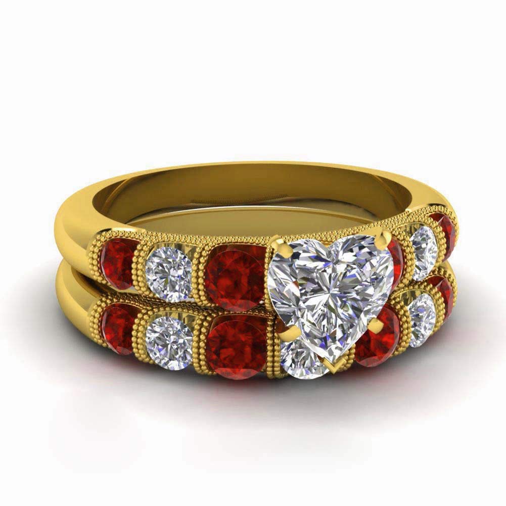 LOVERSRING His and Hers Wedding Ring Sets Couples Rings 2pc 10K Yellow Gold Filled Cz Wedding Engagement Ring Bridal Sets Tungsten Carbide Wedding Band