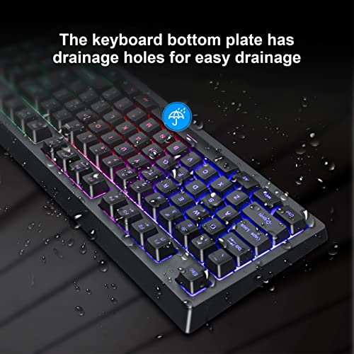 wendeekun Mechanical Gaming Keyboard, 89 Keys RGB Backlight Wired Keyboard, Ergonomic Water-Resistant Computer PC Keyboard, Quiet Silent USB Membrane Keyboard for Desktop, Computer (Black)