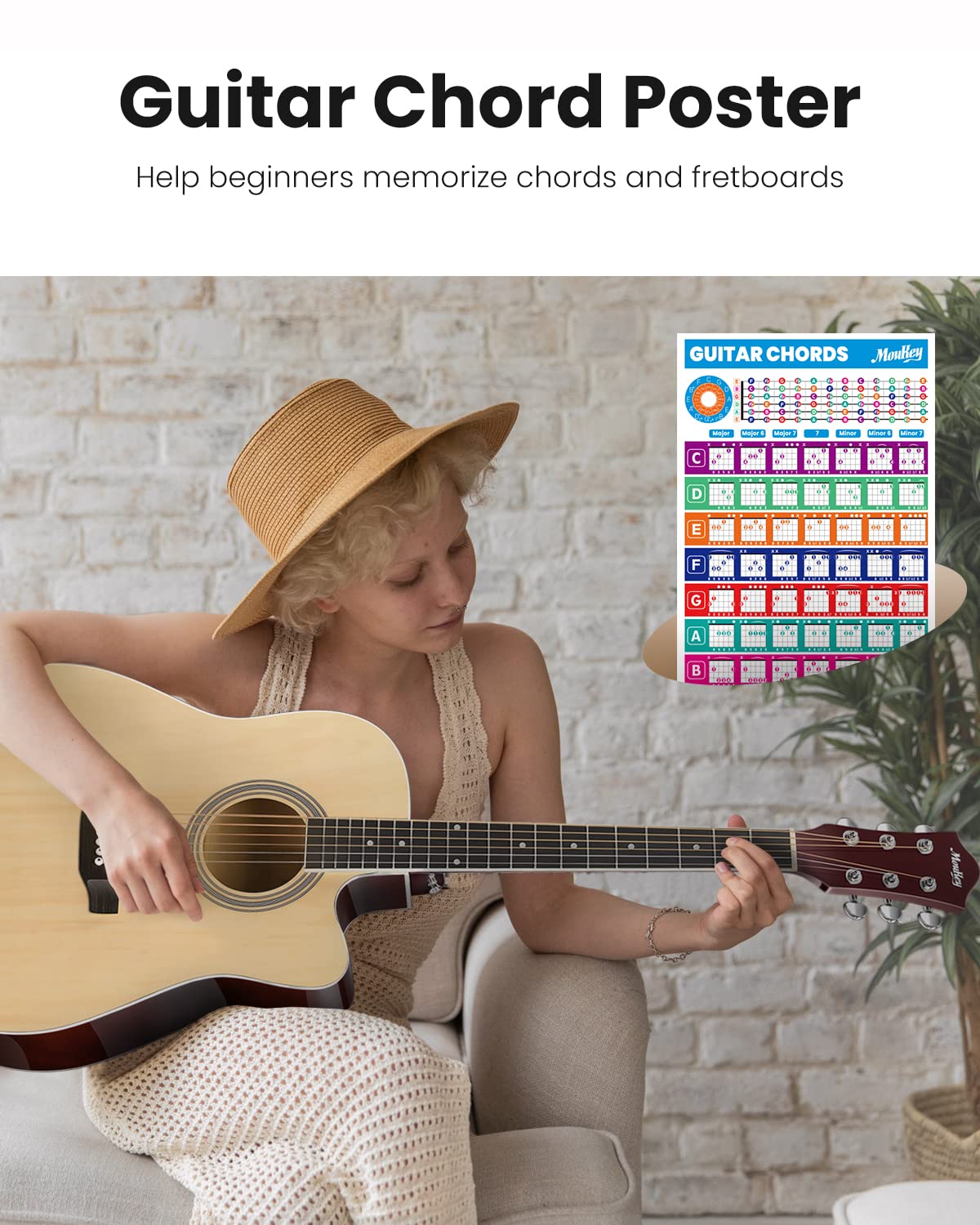 Moukey 41" Acoustic Guitar for Beginners Adults 4/4 Guitarra Acustica with Chord Poster, Gig Bag, Tuner,Steel Strings, Capo, Strap, Natural