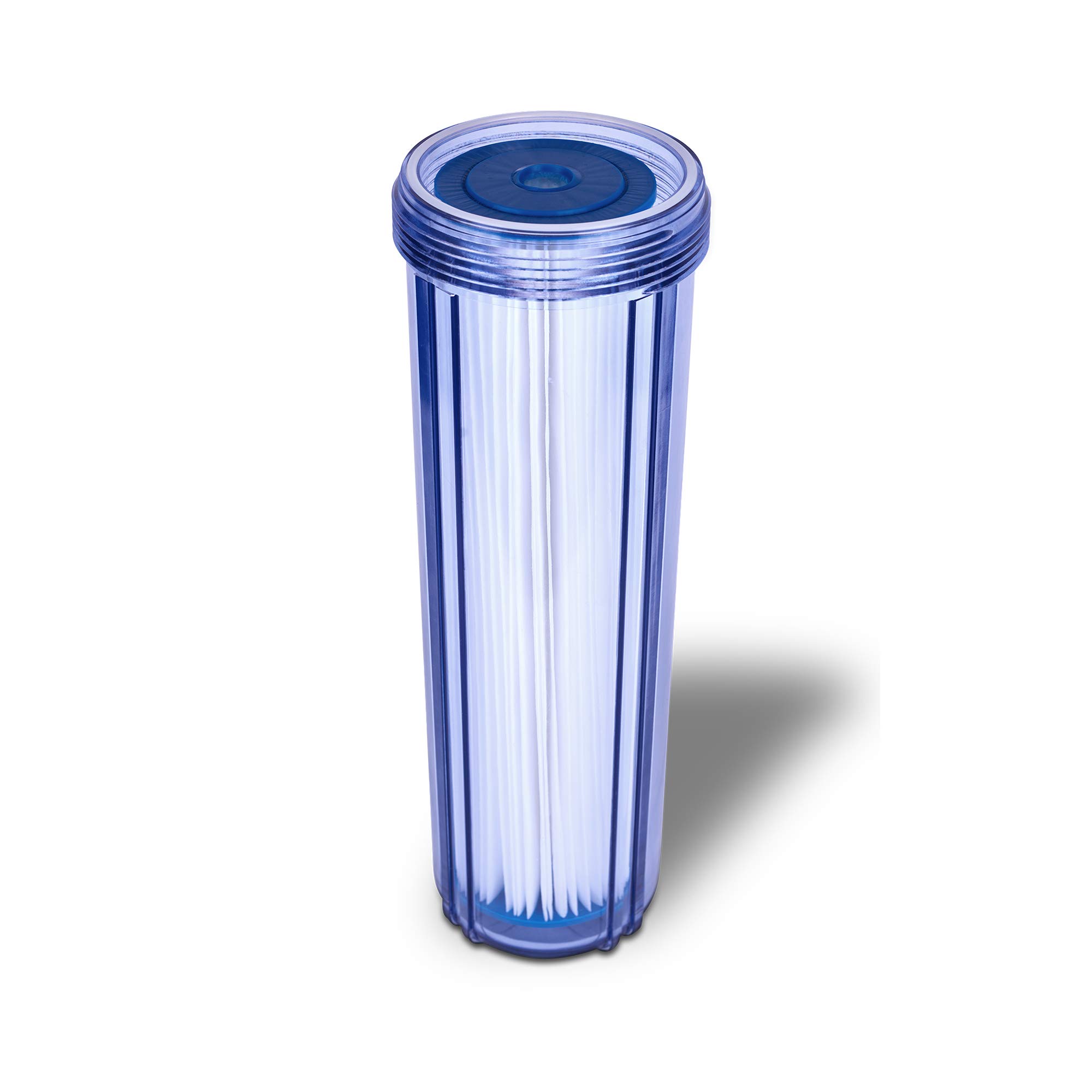 Whole House Water Filter System, Transparent 20 x 4.5" Housing, Presser Relief Button, 1” Inlet/Outlet Brass Port & 5 Mic Pleated Washable Sediment Cartridge Meets NSF Standards & Regulations (20”)