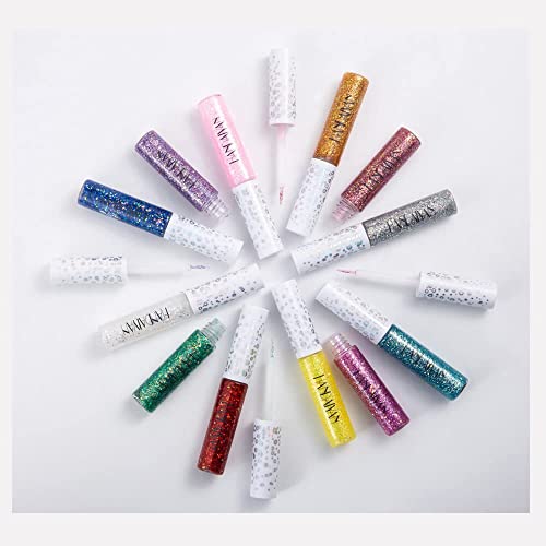 Quxunzzz Liquid Glitter Eyeshadow,Liquid Glitter Eyeliner Metallic Glitter Shimmer Eye Looks Waterproof Long Lasting Quick-Drying Sparkling Eye Shadow Makeup euphoria makeup 02