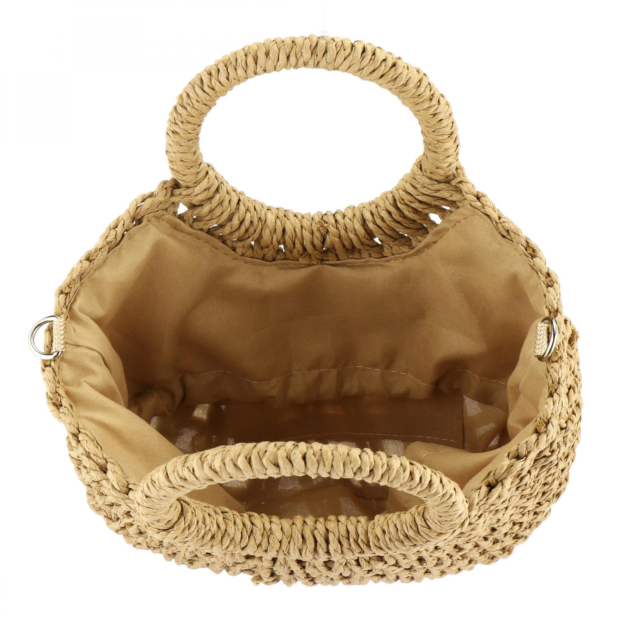 Straw Woven Top Handle Bag Summer Retro Rattan Straw Handbag Shoulder Bag Crossbody Bag with Removable Shoulder Strap (Khaki)