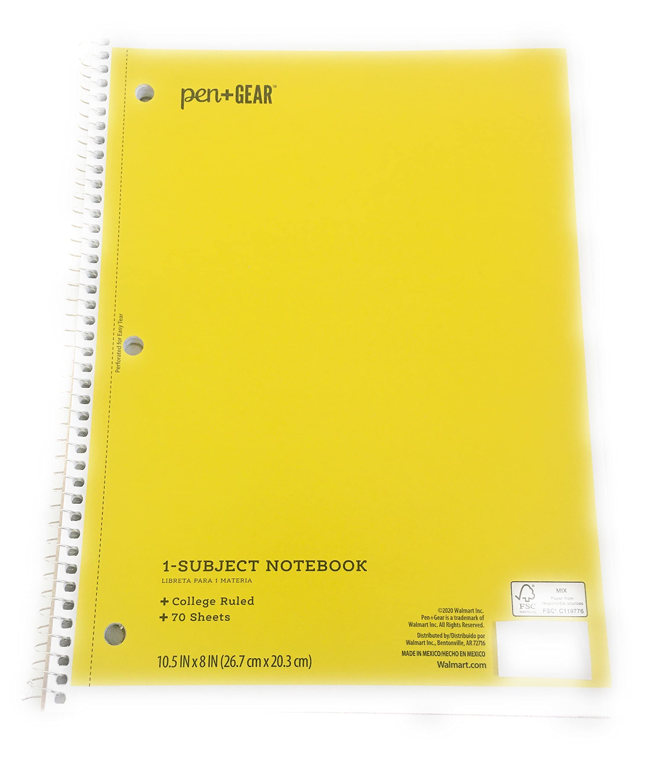 Pen + Gear 1 - Subject Spiral Notebook, College Ruled, 70 Sheets ( Yellow - Blue - Green)