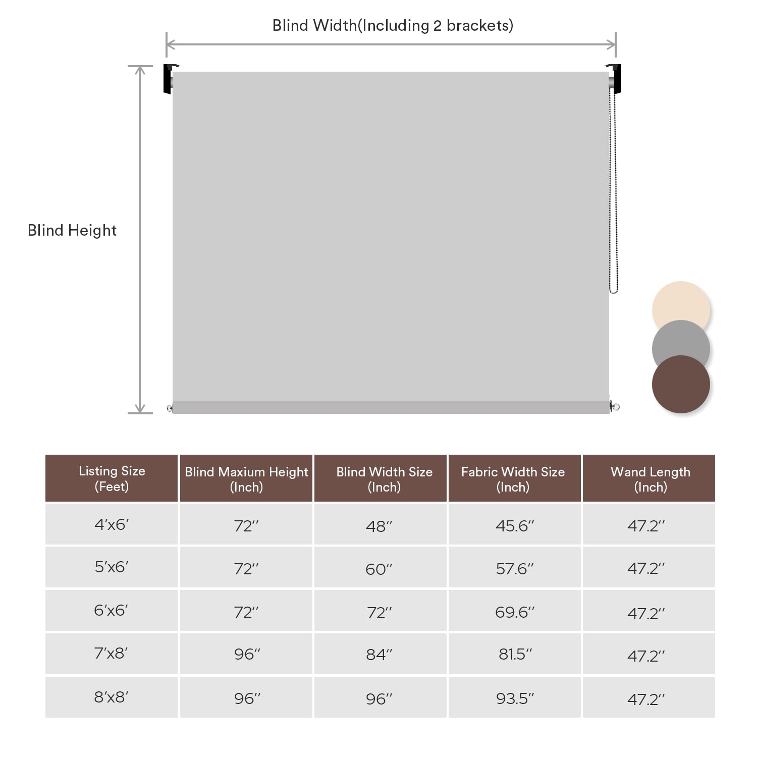 VICLLAX Outdoor Roller Shade, Patio Cordless Blinds Roll Up Shade (8' W X 8' L), Brown