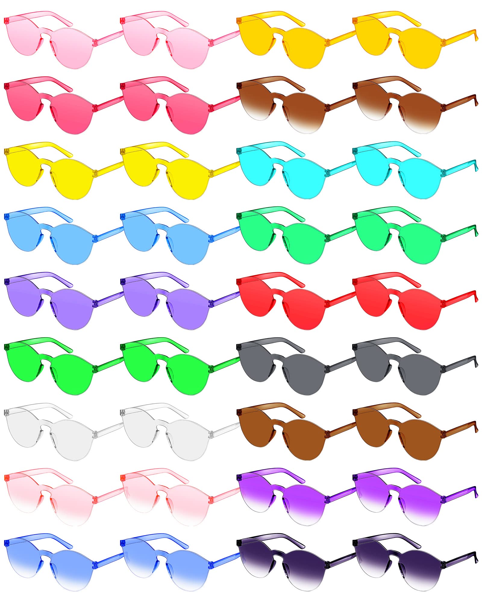 Xuhal 36 Pairs Colored Sunglasses Rimless Round Party Sunglasses Candy Color Tinted Sunglasses Transparent Colored Glasses for Men Women Girls, 18 Colors