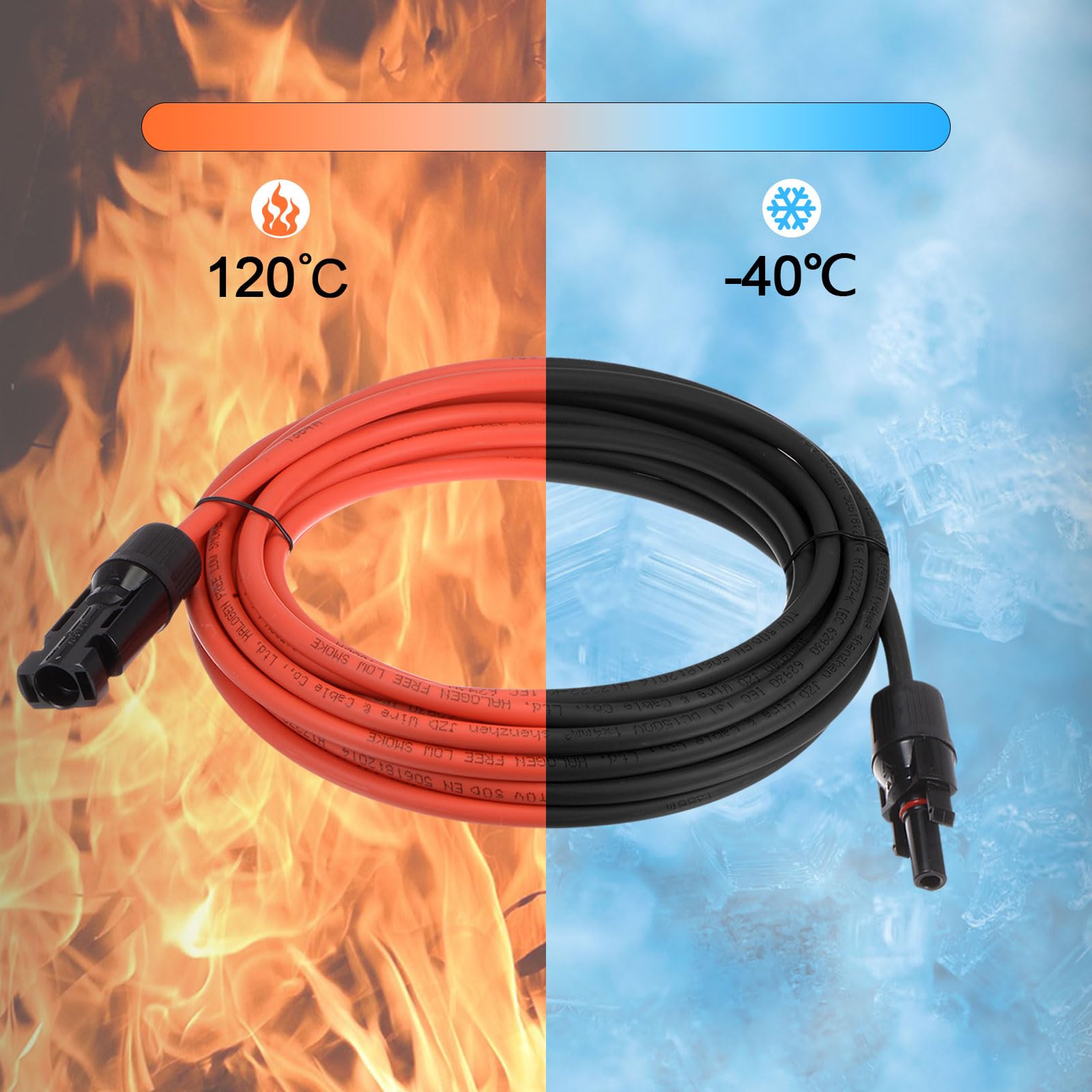 MECCANIXITY Solar Panel Wire 6ft 10 AWG 6mm2 Solar Cable Tinned Copper Wire with Female and Male Connector Black Red for RV Boat Marine Solar Panel