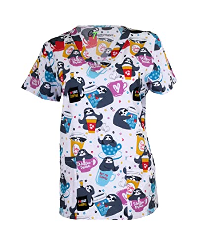 Womens Medical Nursing Print Scrub Uniform Top GT Performance-Sloffee Break-Large
