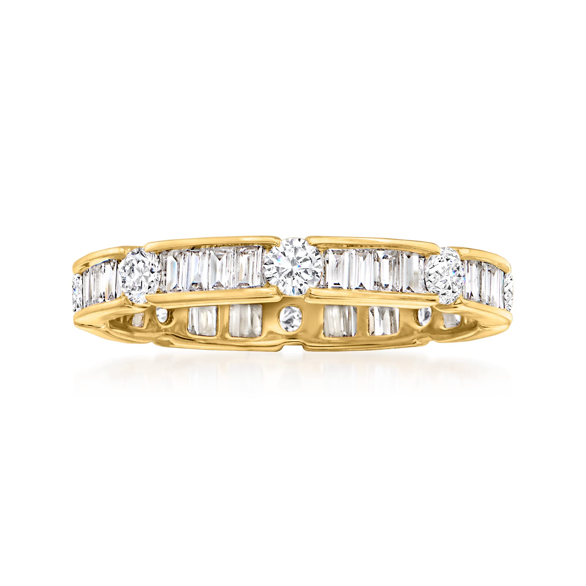 Ross-Simons 1.00 ct. t.w. Baguette and Round Diamond Eternity Band in 14kt Yellow Gold. Size 6
