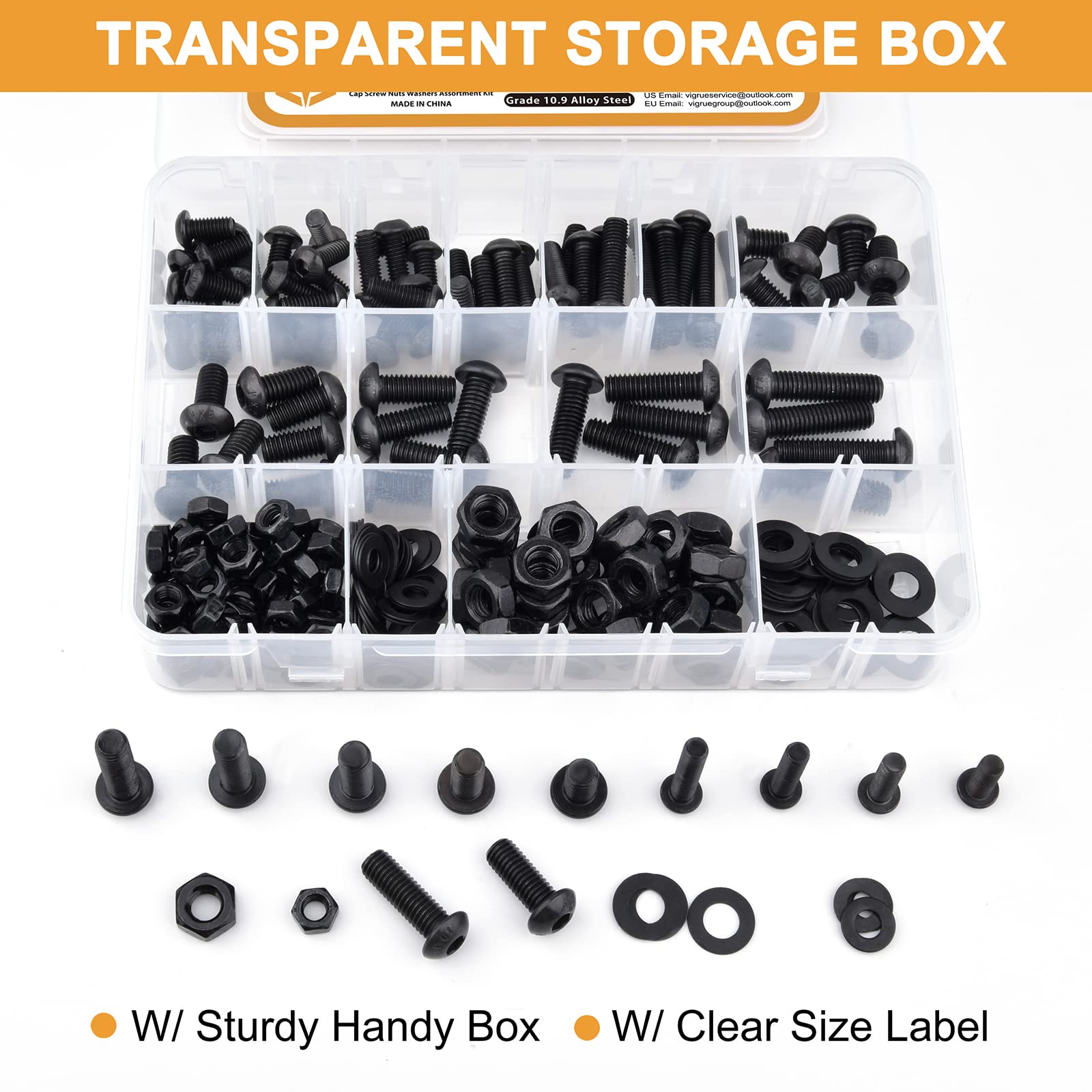 VIGRUE 700PCS M3 x 5/6/8/10/12/14/16/18/20/25/30mm Button Hex Head Cap Screws 14.9 Grade Alloy Steel M3 Metric Machine Screws Bolts Nuts Washer Assortment Kit