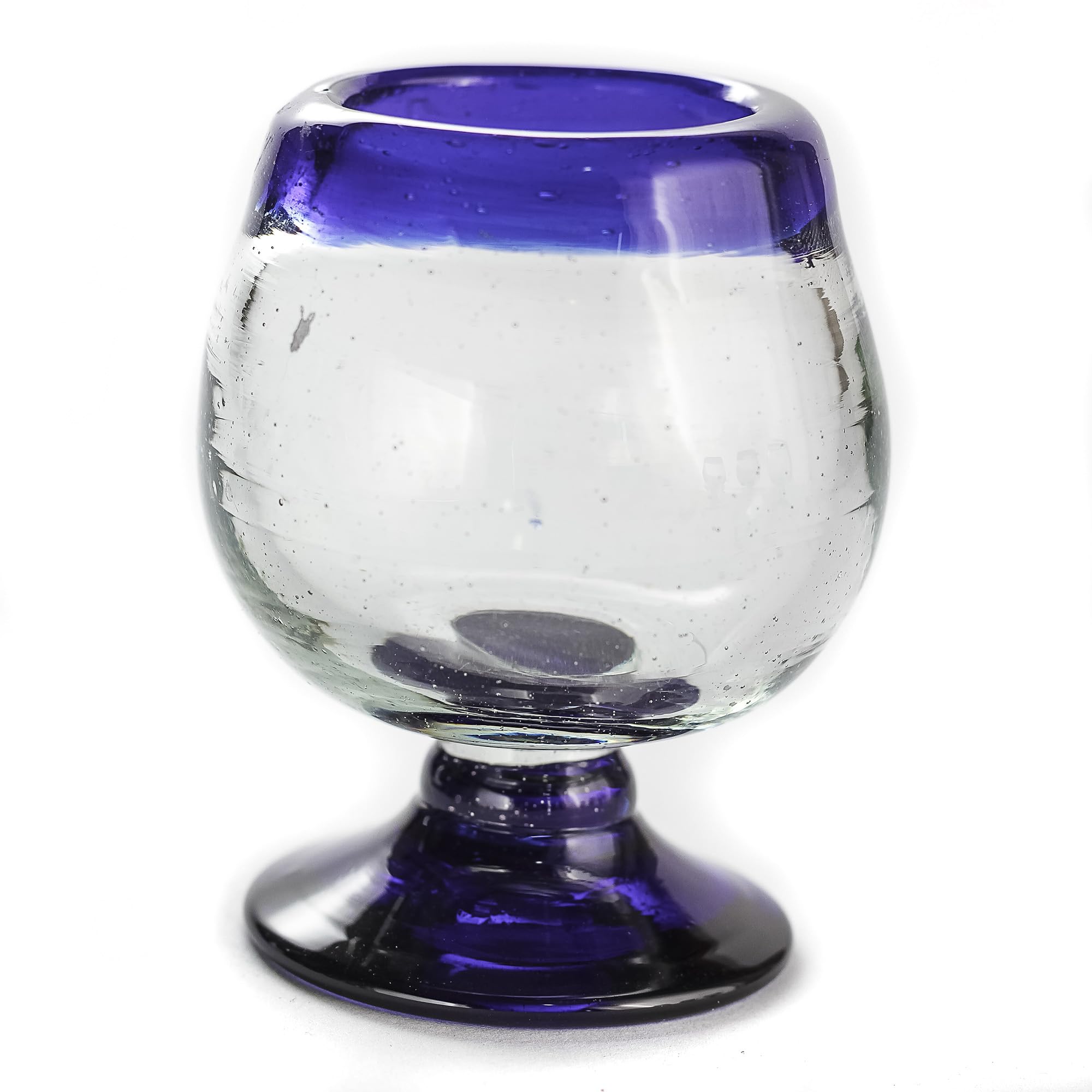 MEXTEQUIL - Authentic Mexican Tequila Hand Blown Shot Glasses - Set of 4-2 oz - Mini Glass Snifters - Heavy Base - Cognac (Cobalt Blue Rim)