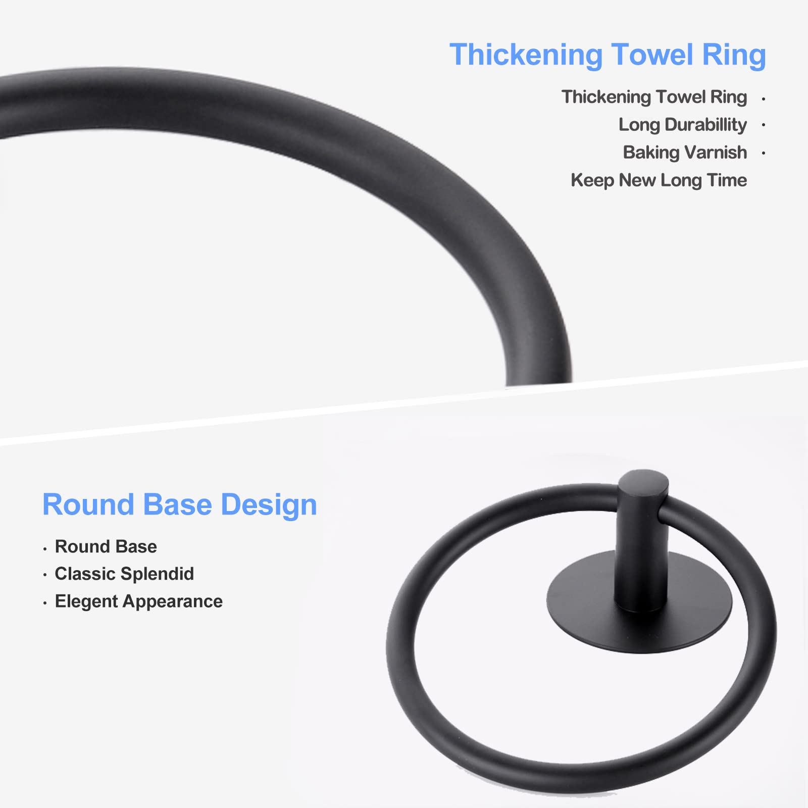 No Drilling Self Adhesive Towel Holder, Stainless Steel Towel Ring, Bathroom and Kitchen Towel Rack (Black)
