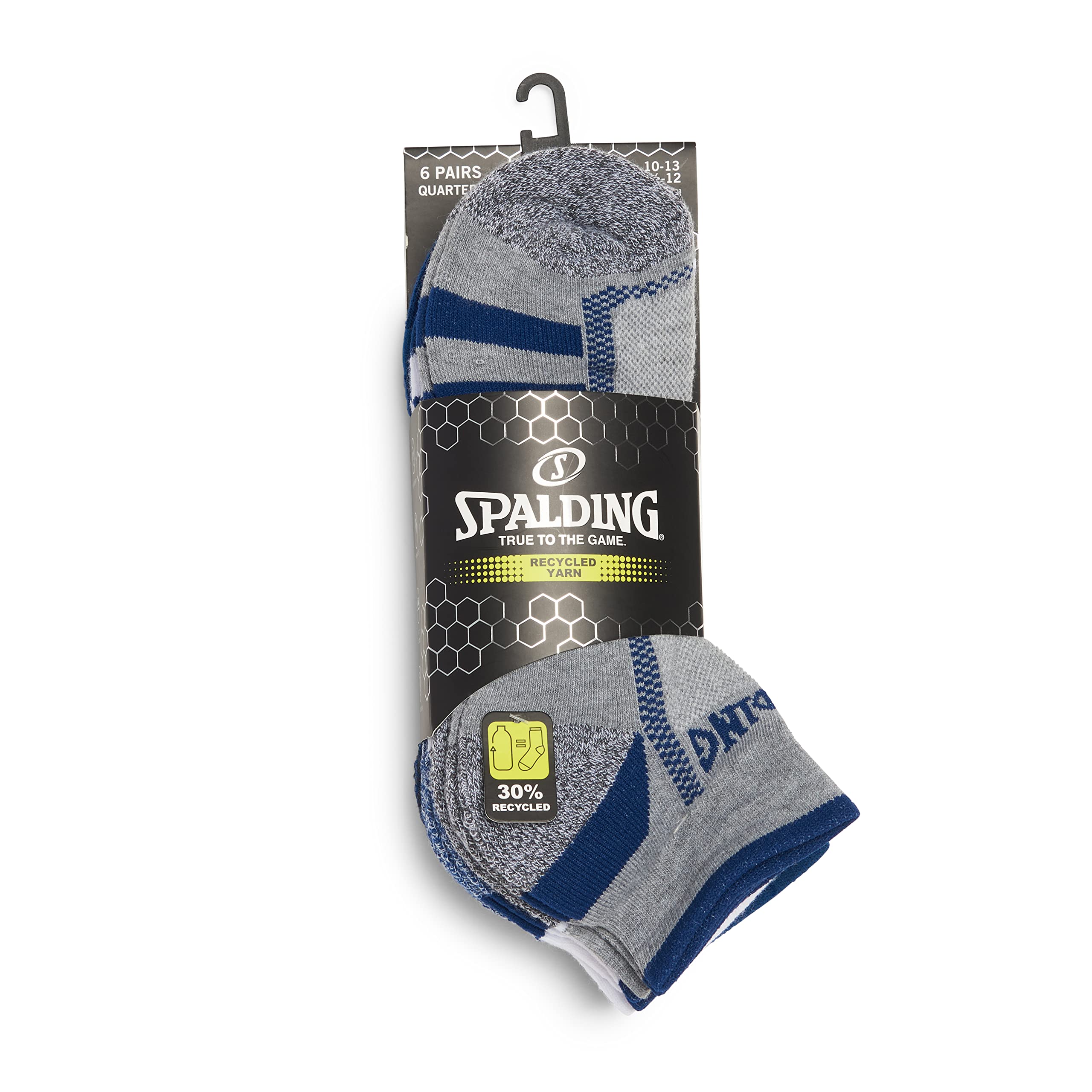 Spalding Men's Fashion Athletic Quarter Top Ankle Socks With Cushioned Heel Size 10-13 - Value 6 Pack