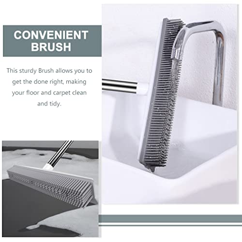 UPKOCH Floor Scrubber Brush Silicone Carpet Rake Hair Cleaning Broom Rubber Broom Carpet Rake Pet Hair Remover Broom Long Handle Scrubbing Brush Household Cleaning Tools White Grey