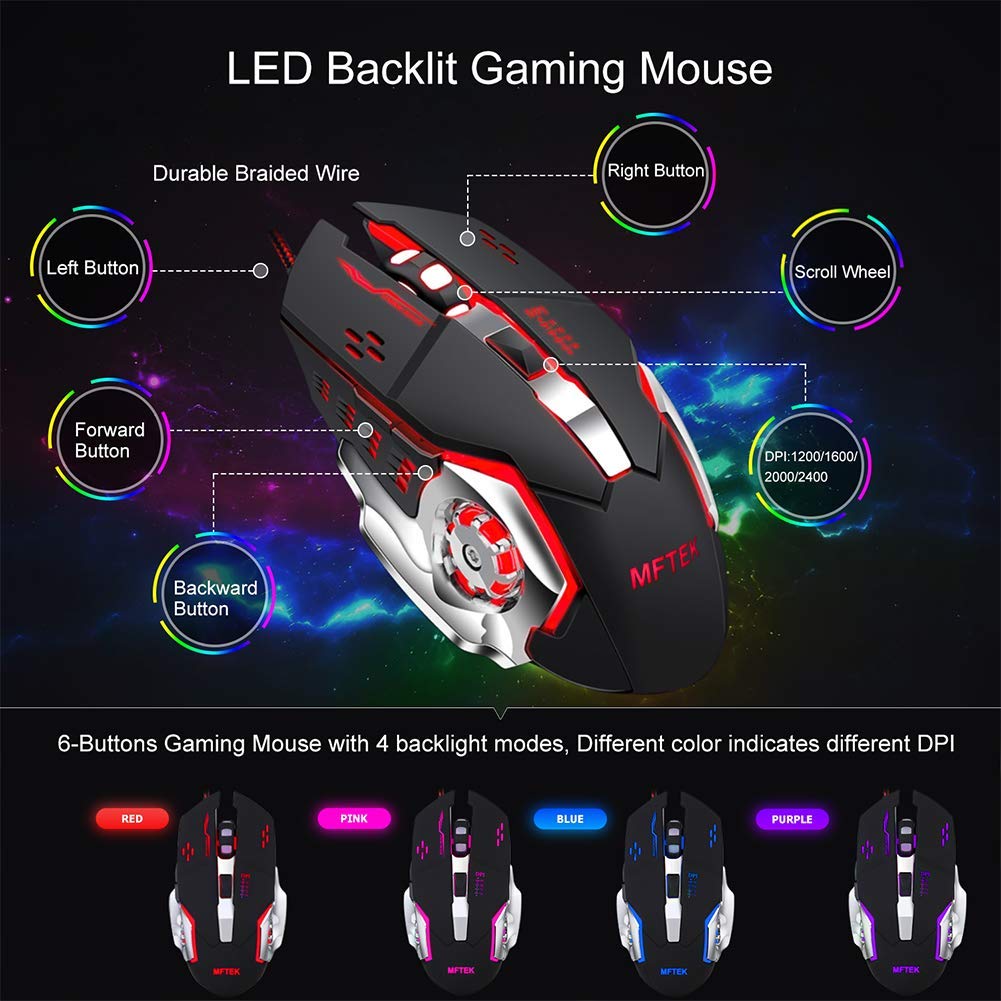 MFTEK 60% Gaming Keyboard and Mouse Combo, Ultra Compact 61 Keys TKL Design Gaming Keyboard with RGB Rainbow Backlit, Illuminated Gaming Mouse, USB Wired Keyboard Mouse Set for Laptop PC PS4 Gamer
