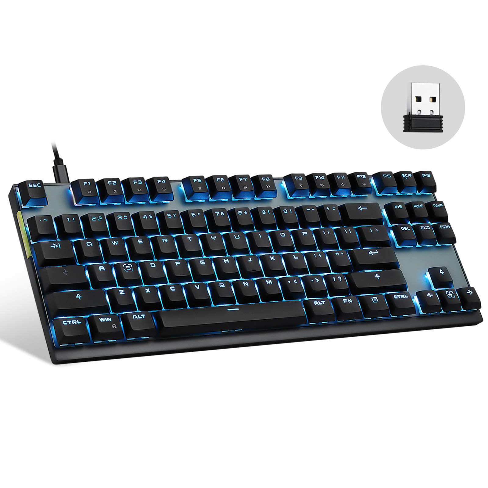 MOTOSPEED 2.4GHz Wireless/Wired Mechanical Keyboard 87Keys Led Backlit Brown Switches Type-C Gaming Keyboard for Gaming and Typing,Compatible for Mac/PC/Laptop